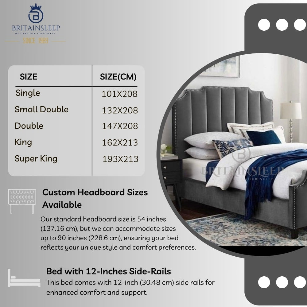 Crown Studded Upholstered Bed Frame/left ottoman