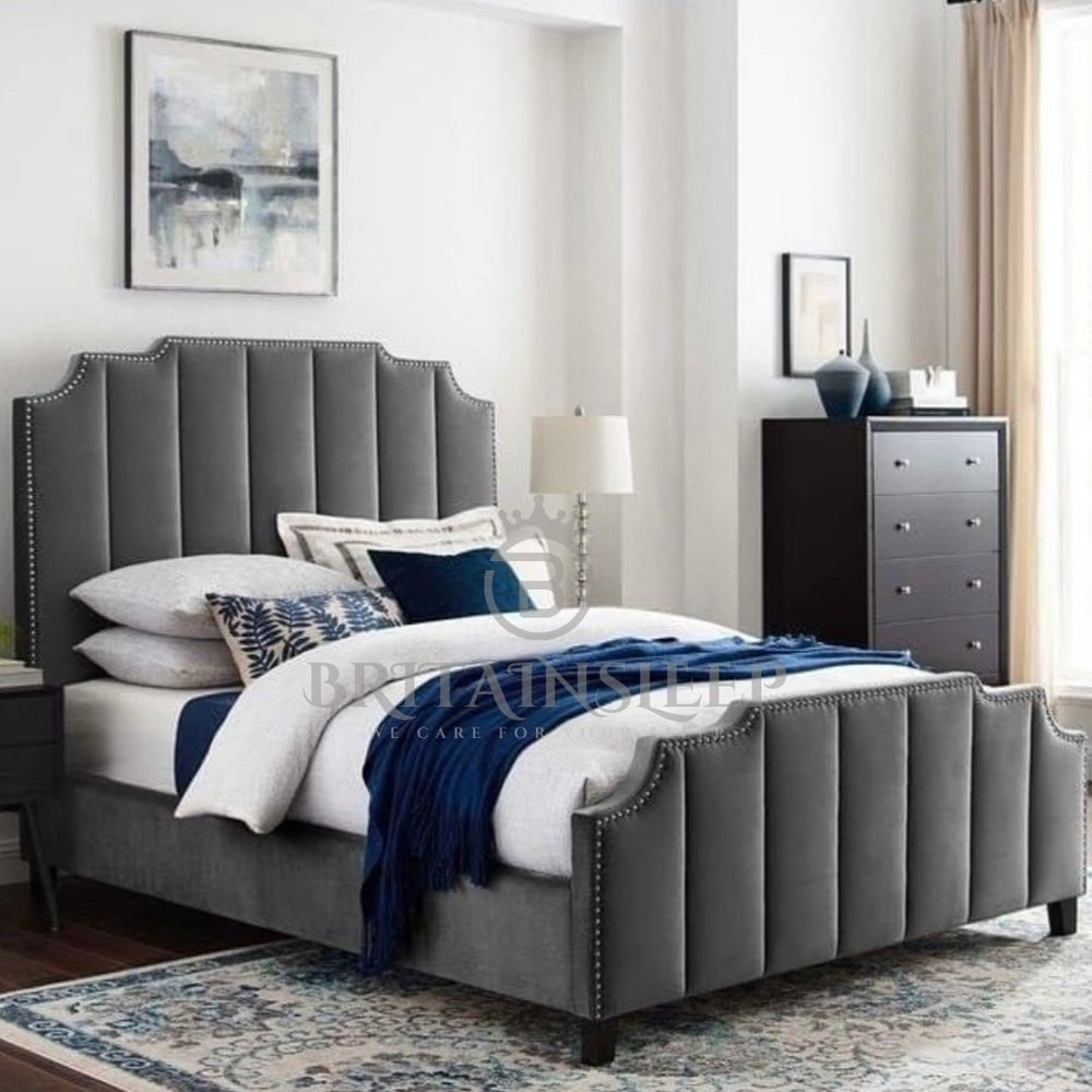 Crown Studded Upholstered Bed Frame/left ottoman